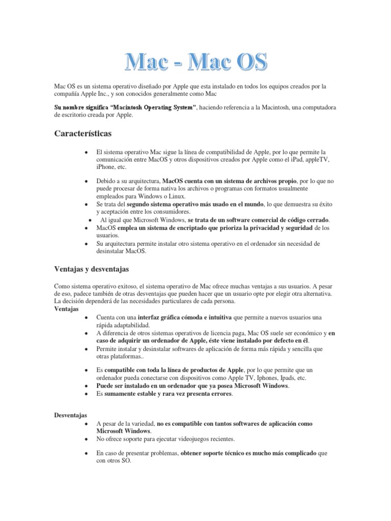 Características: Ventajas y Desventajas | PDF | Mac OS | Apple Inc.