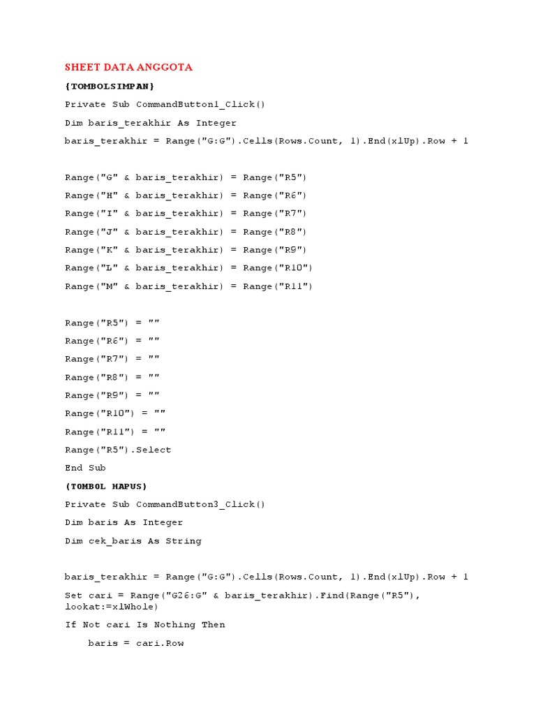 Koding Data VBA Tanpa Userform | PDF