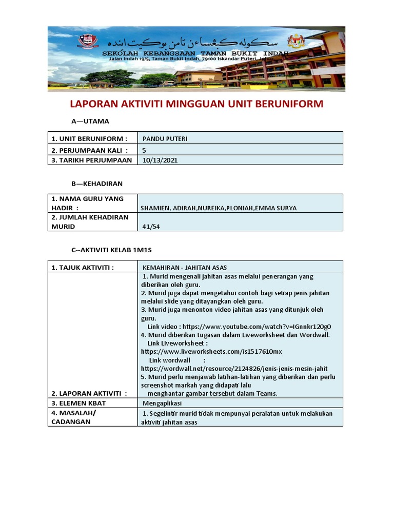 Laporan Aktiviti Mingguan Unit Beruniform | PDF