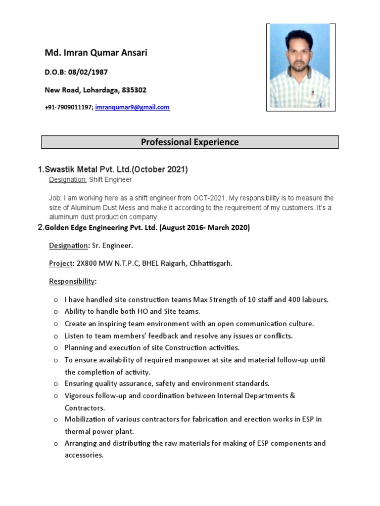 Imran Updated CV | PDF | Building Insulation | Building Engineering