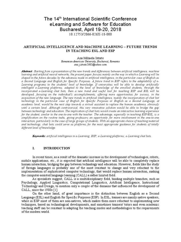 Artificial Intelligence and Machine Learning - Future Trends in Teaching Esl and Esp | PDF ...