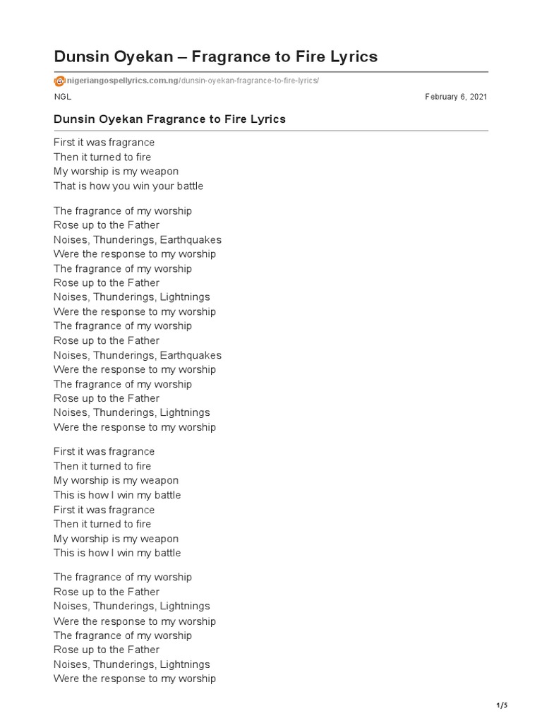 Dunsin Oyekan Fragrance To Fire Lyrics | PDF | Hazards | Military
