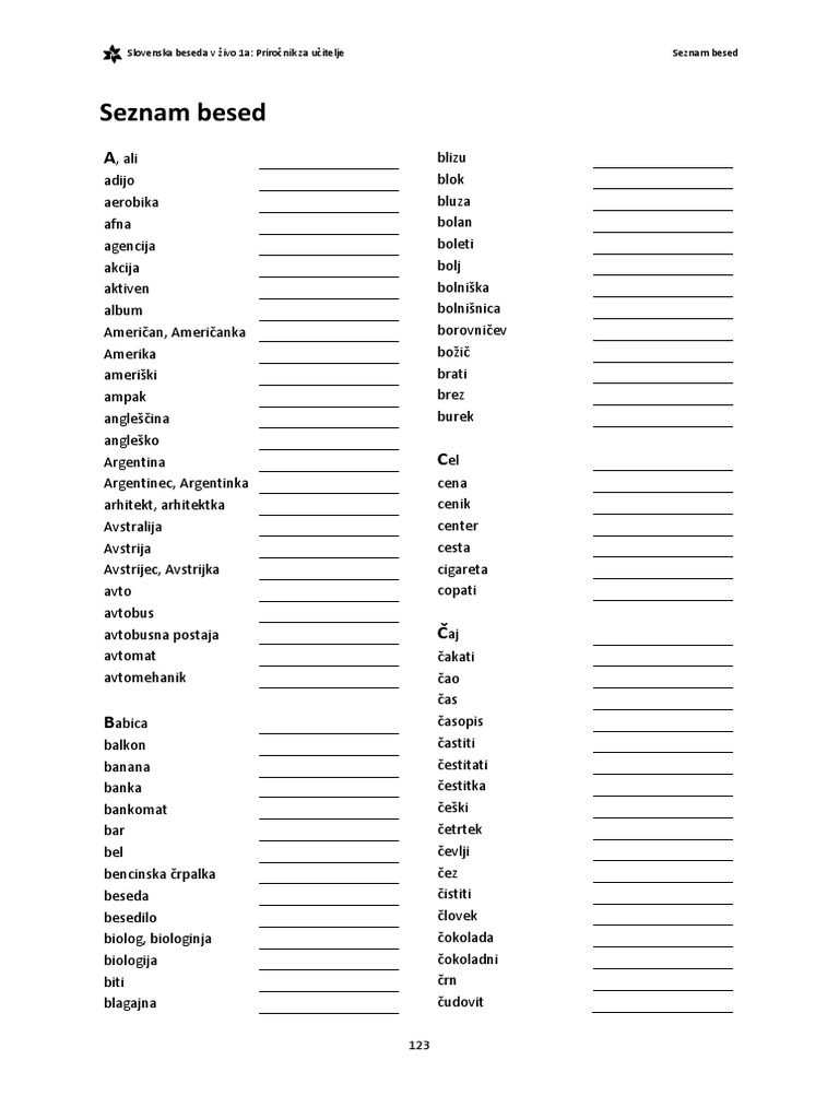 Seznam-Besed Slo Beseda V Zivo 1 | PDF