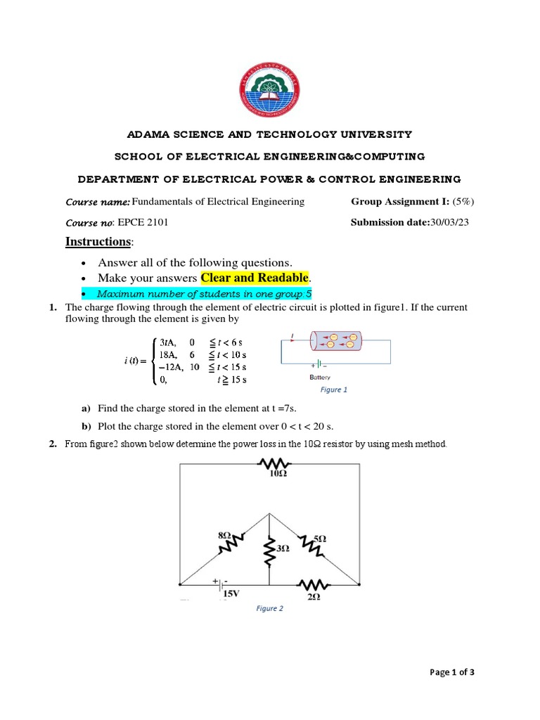 EPCE2101 Assignment I | PDF | Electrical Network | Inductor