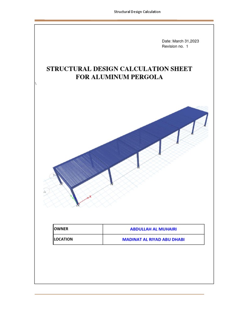 Structural Design Calculation Sheet For Aluminum Pergola | PDF ...