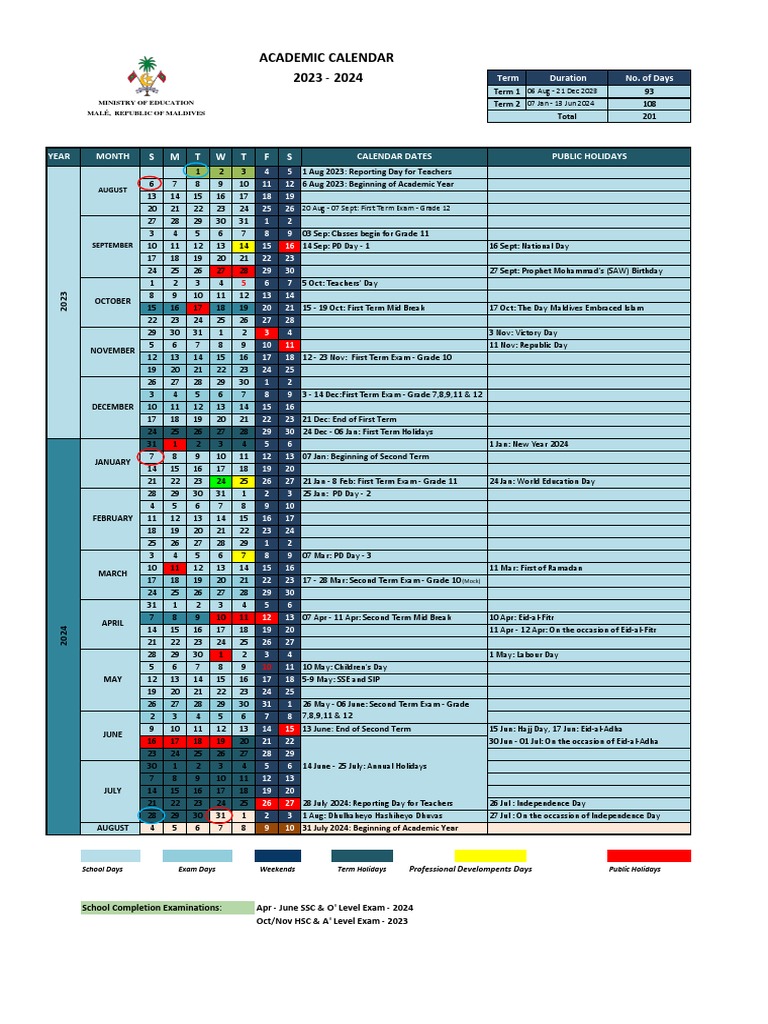 Maldives Academic Calendar 2023-24 | PDF | Academic Term