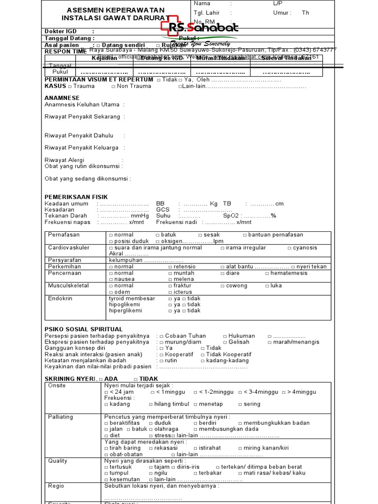Asesmen Awal Keperawatan Igd | PDF