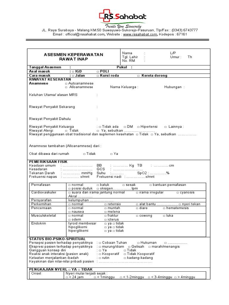 Asesmen Awal Kep Ranap | PDF