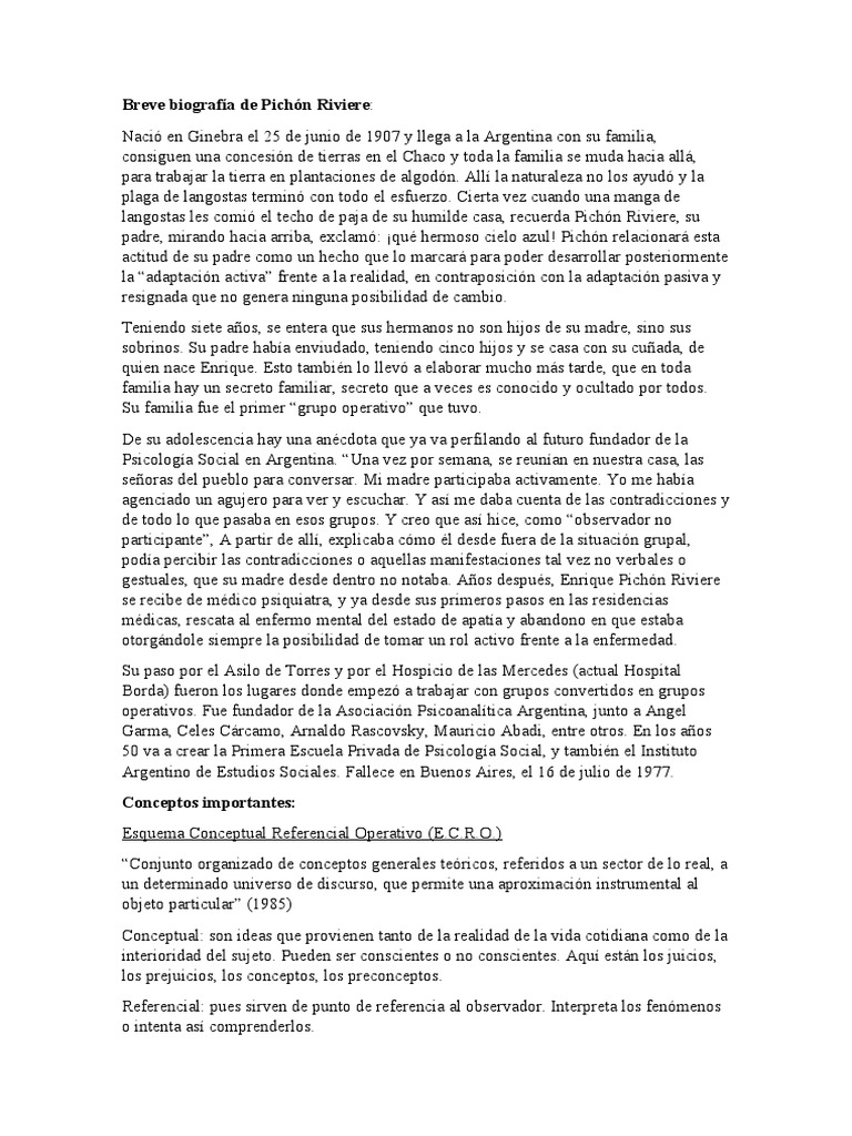 Biografía y legado de Pichón Riviere | PDF | Aprendizaje | Comunicación