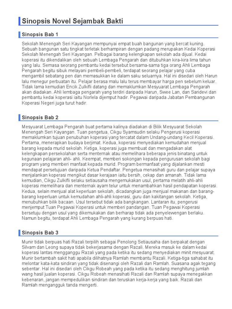 Sinopsis Novel Sejambak Bakti | PDF