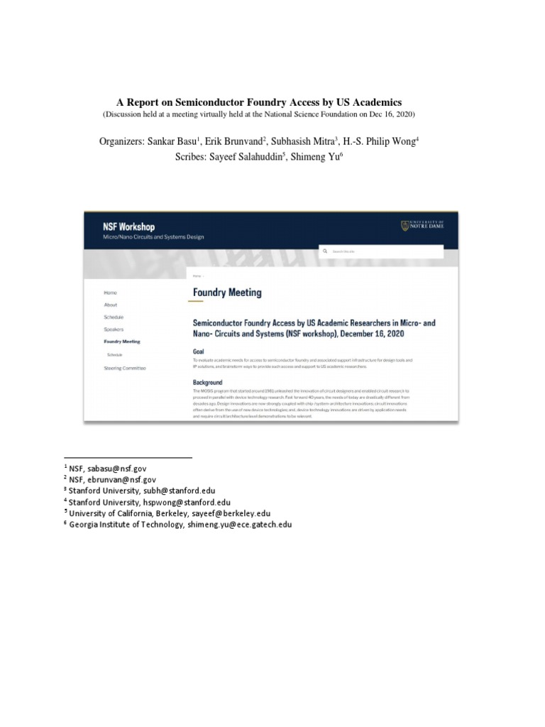 nsf20 Foundry Meeting Report | Download Free PDF | Semiconductor Device Fabrication | Integrated ...