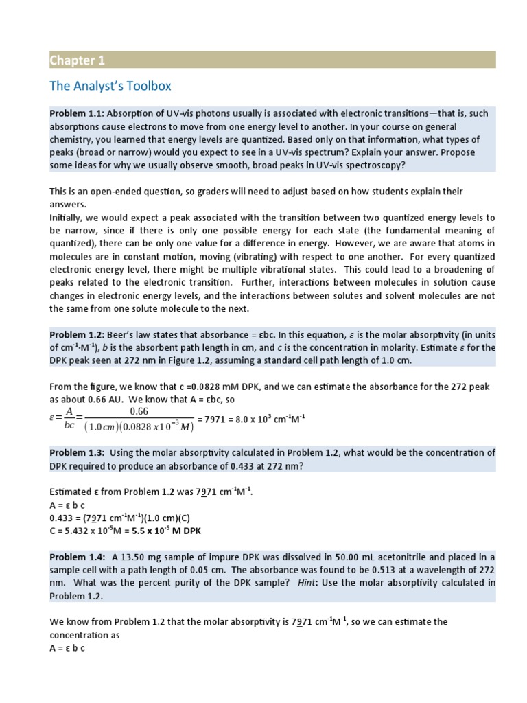 Quantitative Analysis of UV-Vis Absorption Spectroscopy: Solving Problems Related to Beer's Law ...