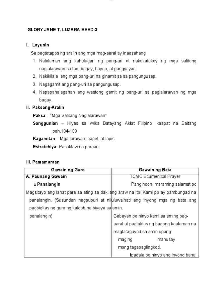 Banghay Aralin Sa Filipino | PDF