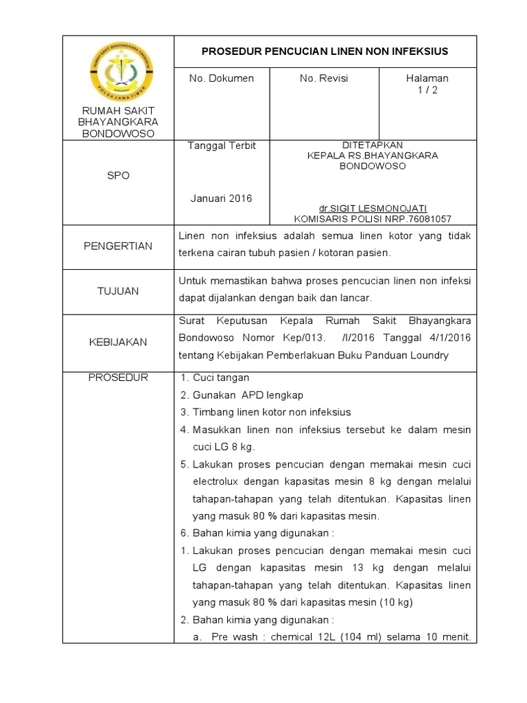 Prosedur Pencucian Linen Non Infeksius | PDF | Teknologi & Rekayasa