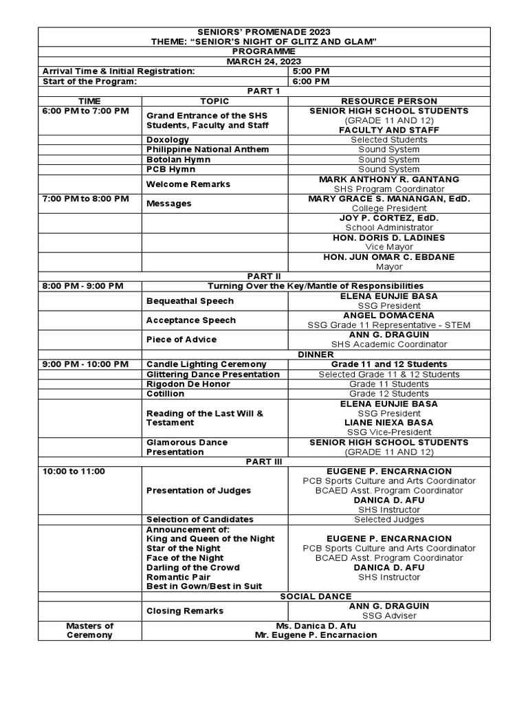 Seniors' Promenade 2023 Program | PDF