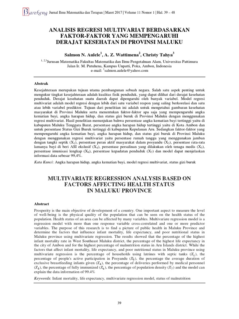Analisis Regresi Multivariat Berdasarkan c22452f6 | PDF