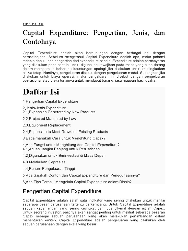 Capital Expenditure | PDF | Karier & Perkembangan | Pengelolaan Keuangan & Uang