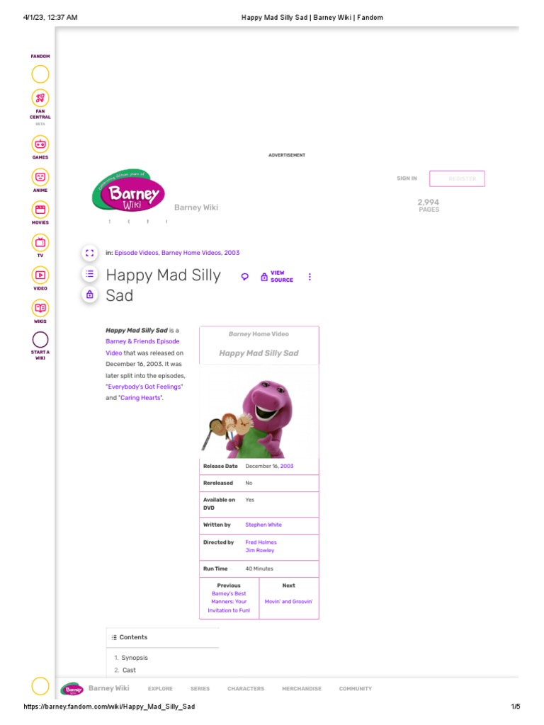 Happy Mad Silly Sad - Barney Wiki - Fandom | PDF | Fandom