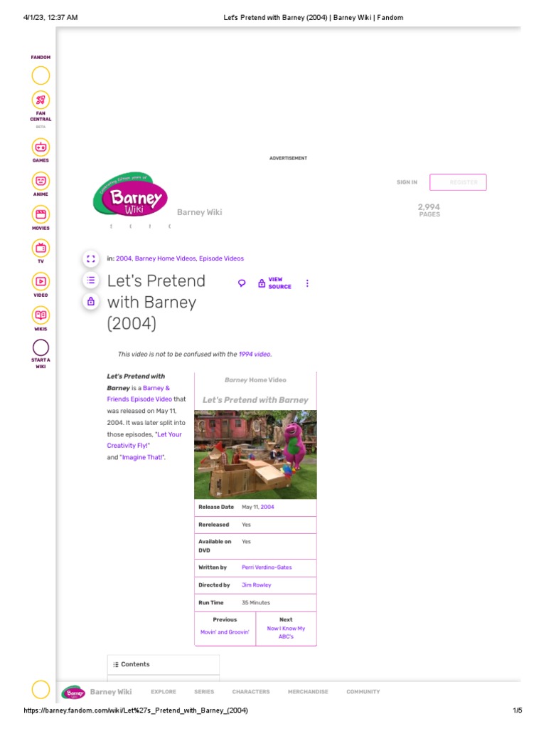 Let's Pretend With Barney (2004) - Barney Wiki - Fandom | PDF