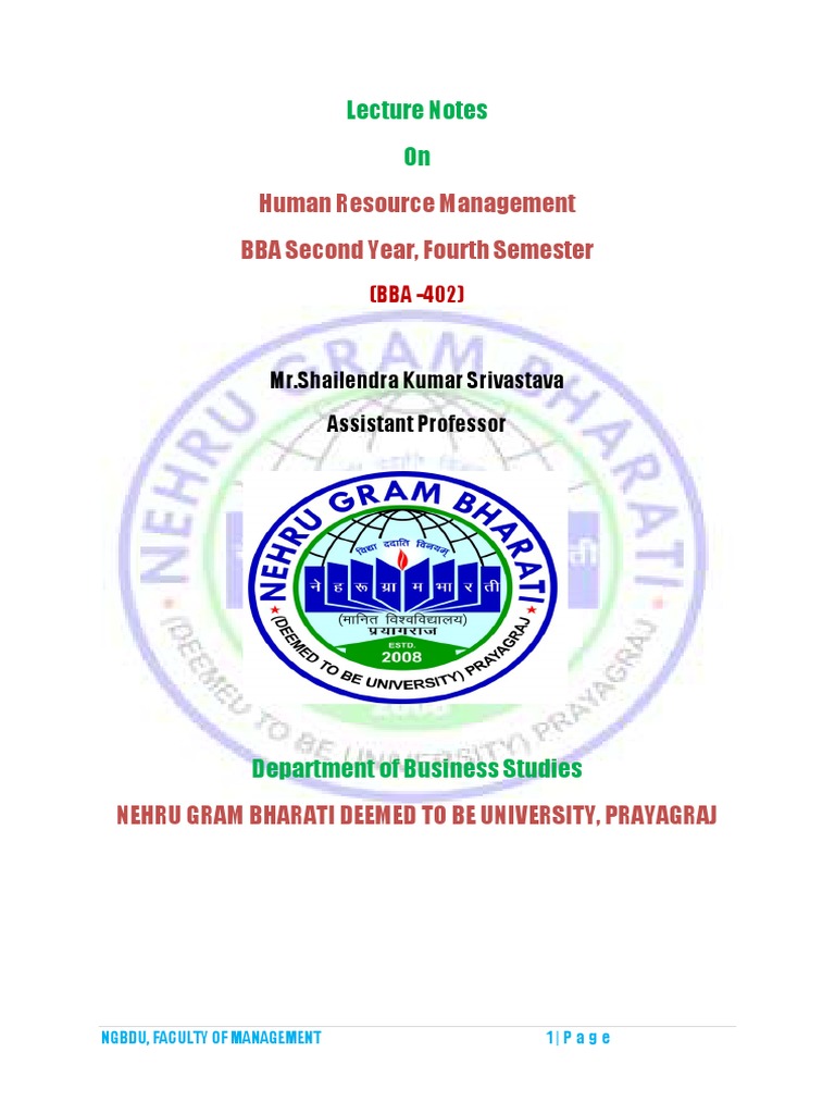 Human Resource Management BBA Second Year, Fourth Semester: Lecture ...