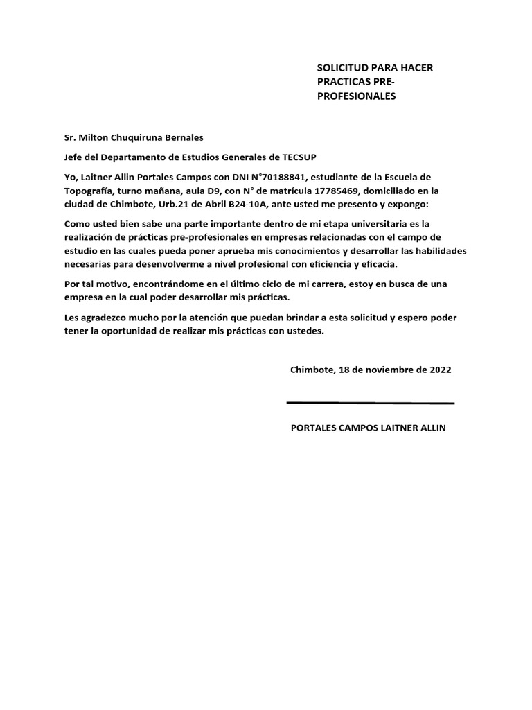 Solicitud para Hacer Practicas | PDF