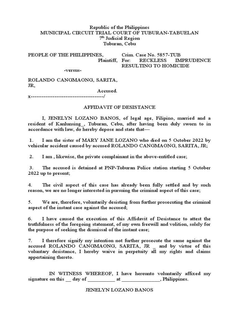 Affidavit of Desistance | PDF