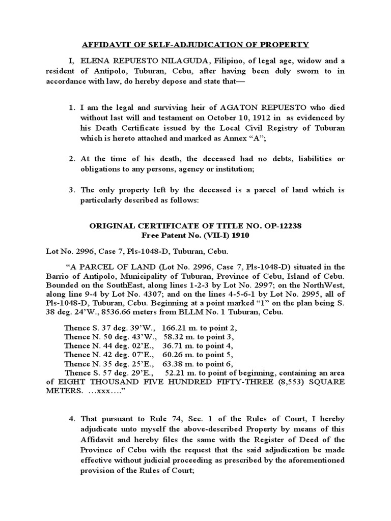 AFFIDAVIT OF SELF-adjudication | PDF | Affidavit | Legal Documents