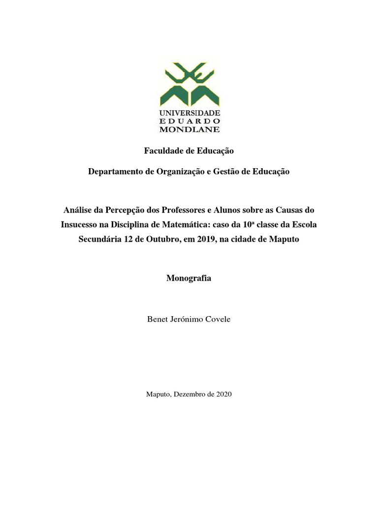 2020 - Covele, Benet Jerónimo | PDF | Sociologia | Pedagogia