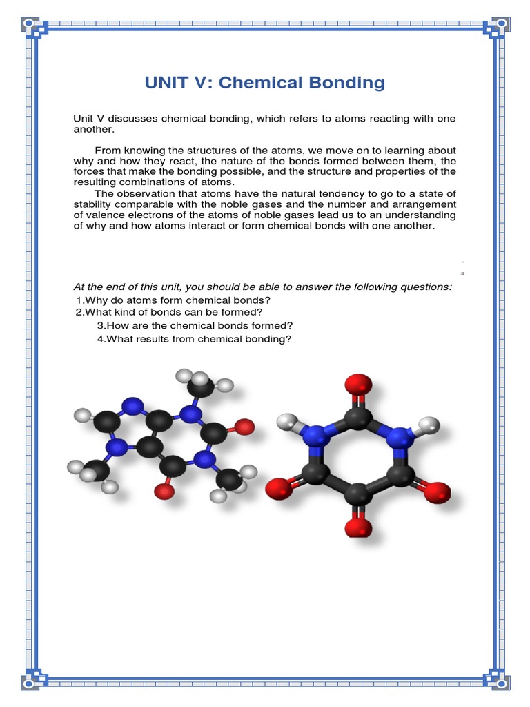 UNIT V: Chemical Bonding: at The End of This Unit, You Should Be Able ...