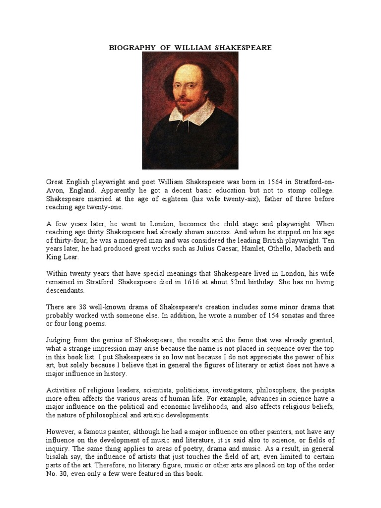 Biography of William Shakespeare | PDF | William Shakespeare | The Arts