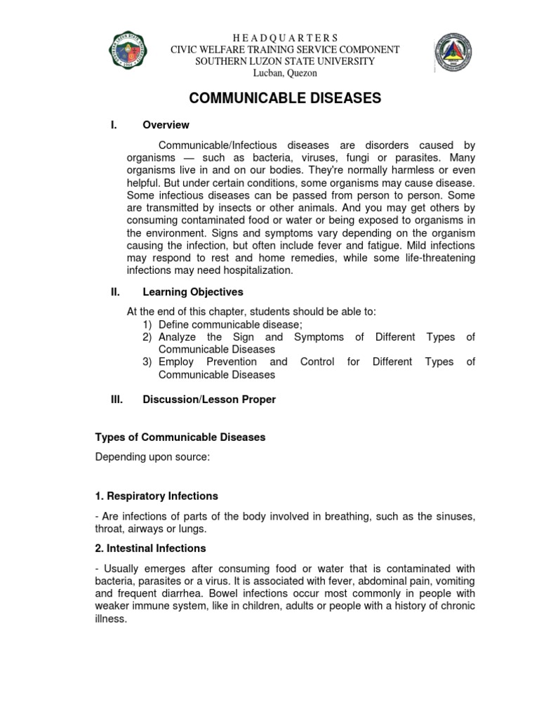 Chapter 1 Communicable Diseases 2ND Sem 2022 2023 | PDF | Infection ...