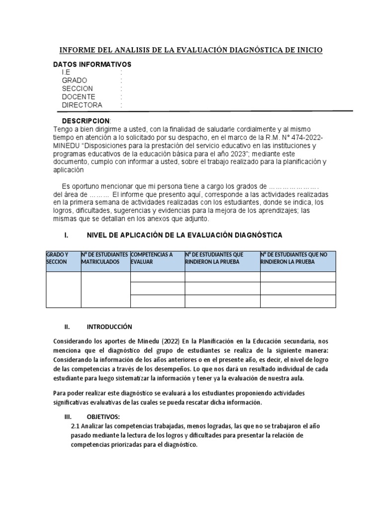 Informe Del Analisis De La Evaluacion Diagnostica De Inicio Pdf 0177