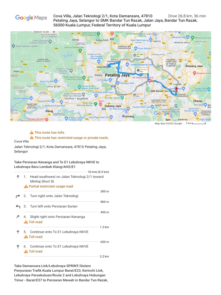 This Route Has Tolls. This Route Has Restricted Usage or Private Roads ...