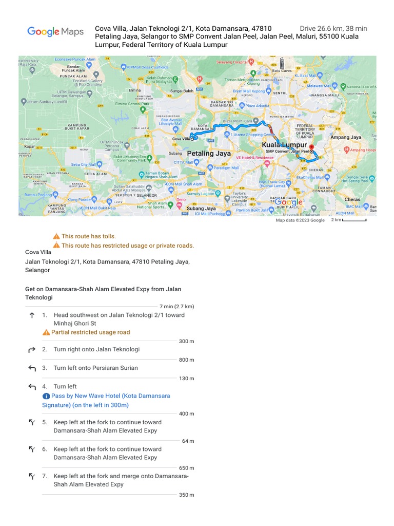 This Route Has Tolls. This Route Has Restricted Usage or Private Roads ...