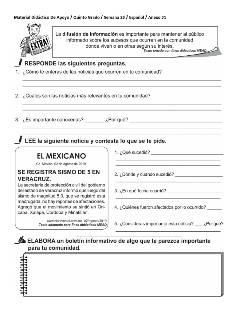 Anexos 5 To Grado Semana 20 | PDF