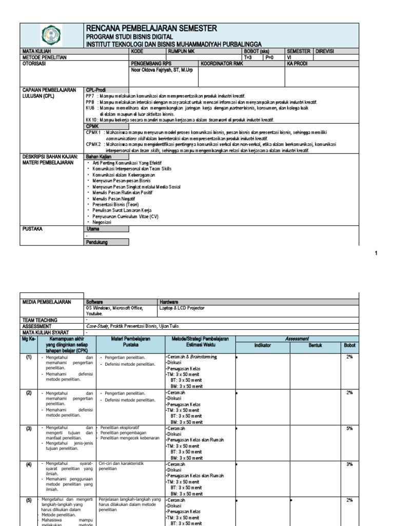 Draft RPS Metode Penelitian | PDF