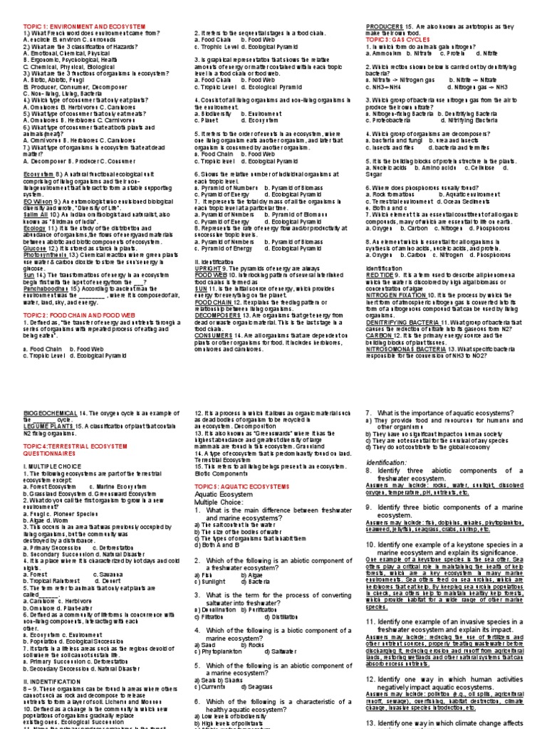 Envi Sci Questions | PDF | Ecosystem | Food Web
