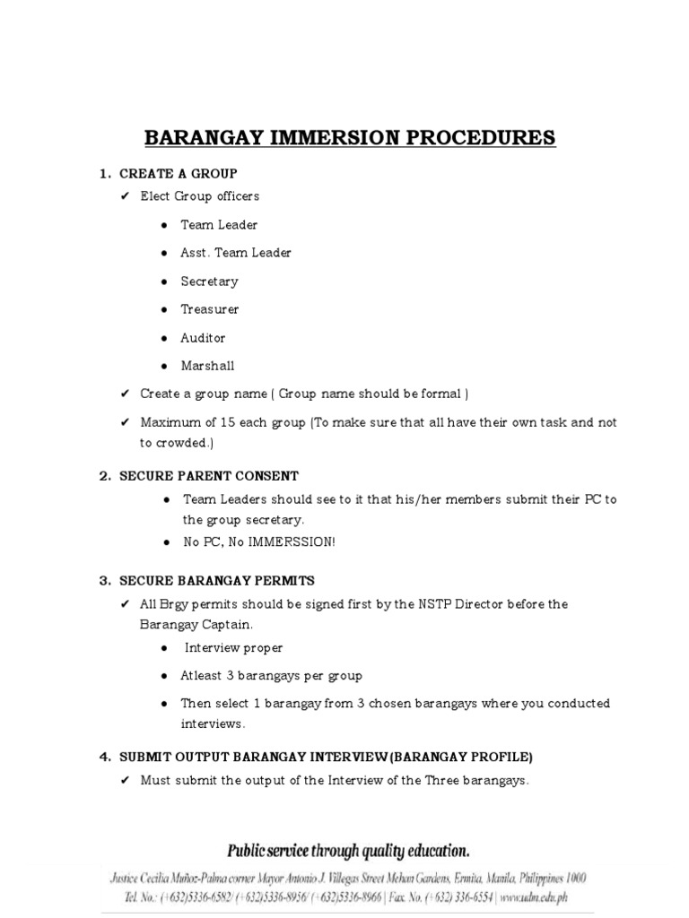 Barangay Immersion Procedures: 1. Create A Group | PDF