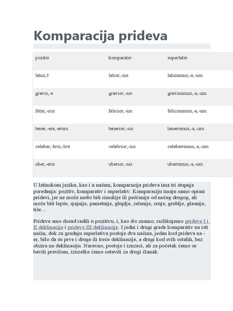 Komparacija Prideva | PDF