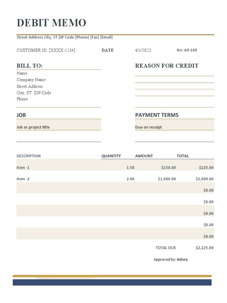 Debit Memo Template - 1 | PDF