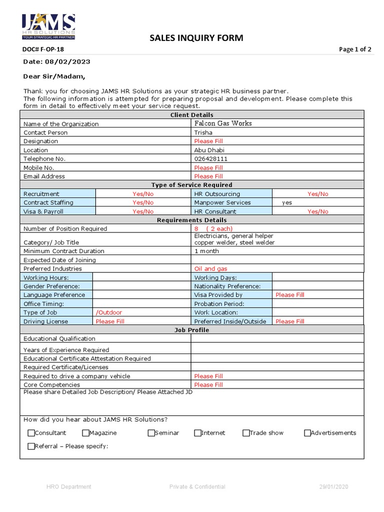 Sales Enquiry Form | PDF | Business