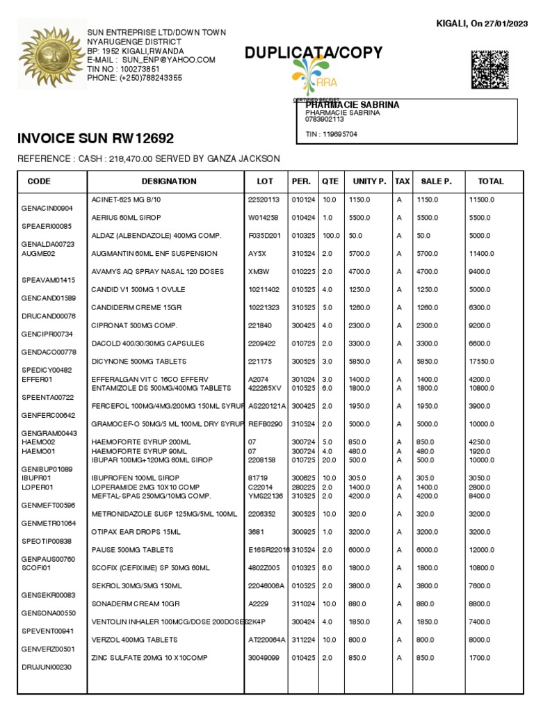Invoice Sabrina 27.01.2023 | PDF | Receipt | Drugs