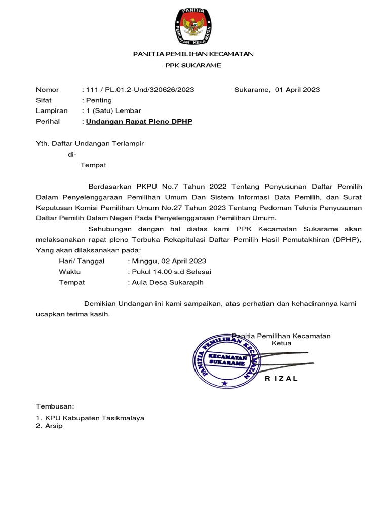 Undangan Rapat Pleno DPHP | PDF