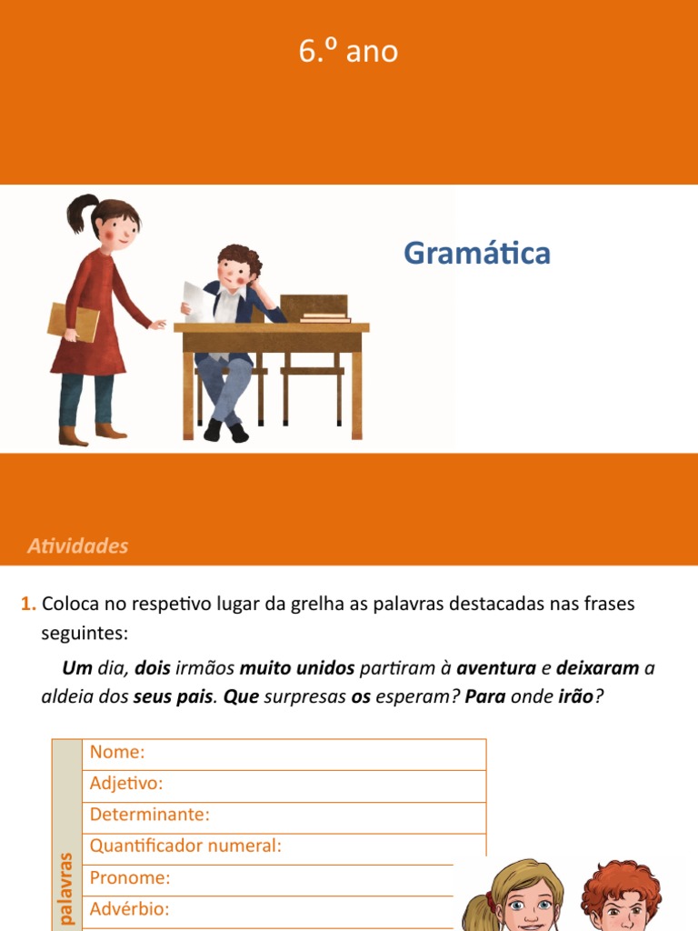 Atividades de Gramática para 6.º Ano | PDF | Gramática | Morfologia ...