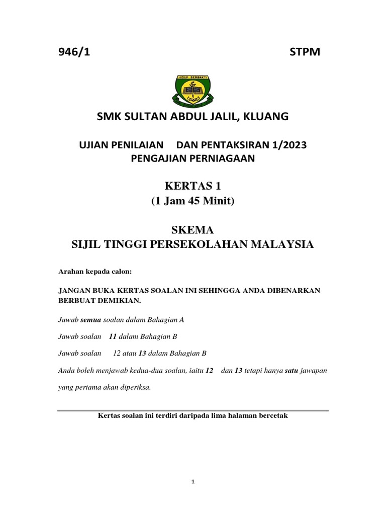 Ssaj PP1 Skema 2023 PDF | PDF