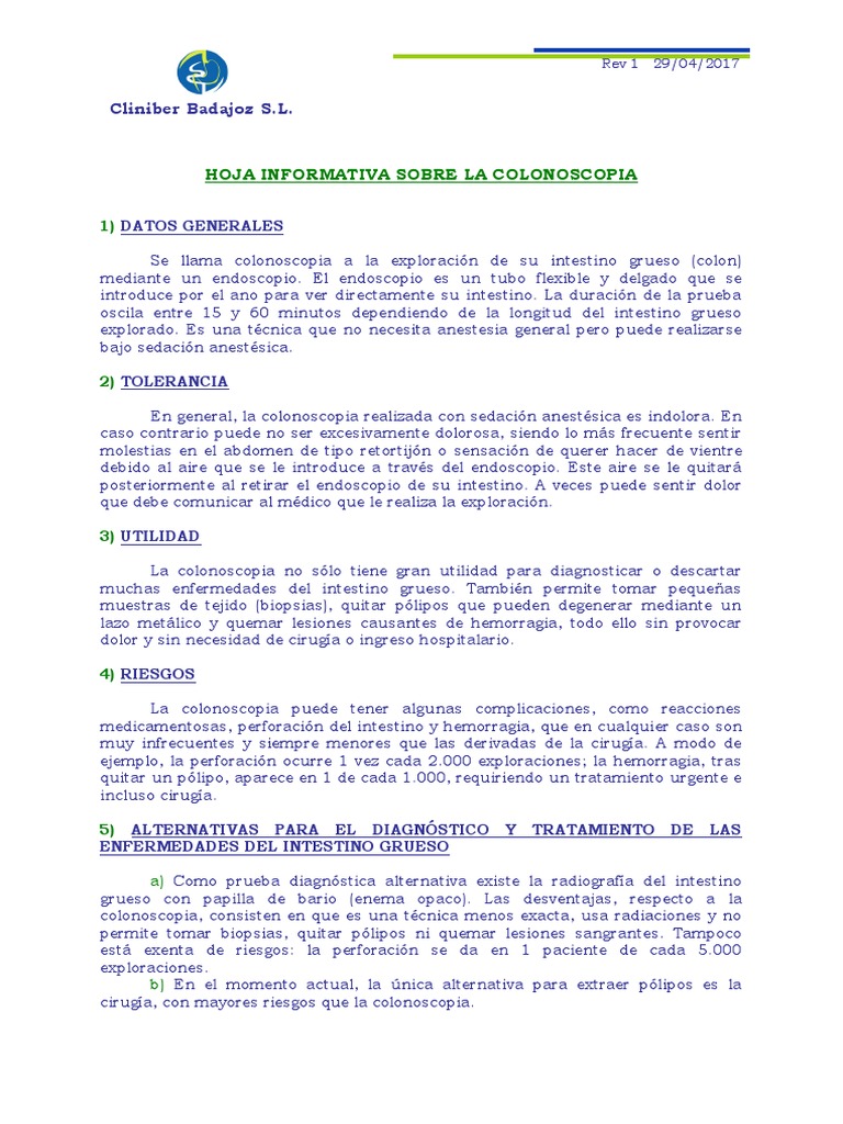 Hoja Informativa Sobre La Colonos | PDF | Colonoscopia | Intestino grueso
