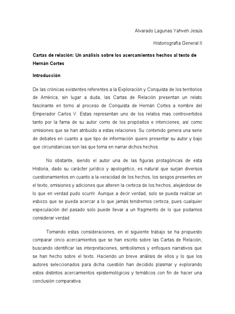Análisis de Cartas de Relación de Cortés | PDF | Hernán Cortés ...