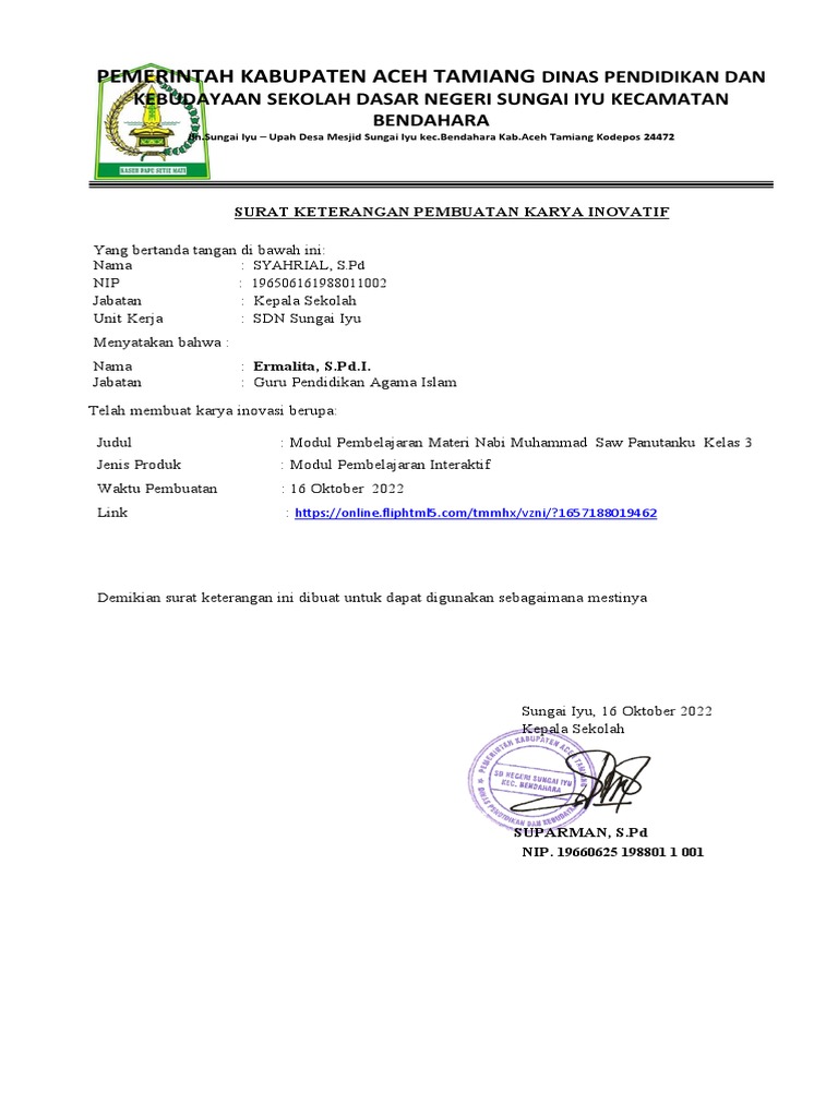 Surat Keterangan Membuat Karya Inovatif (Modul Ajar 3) | PDF