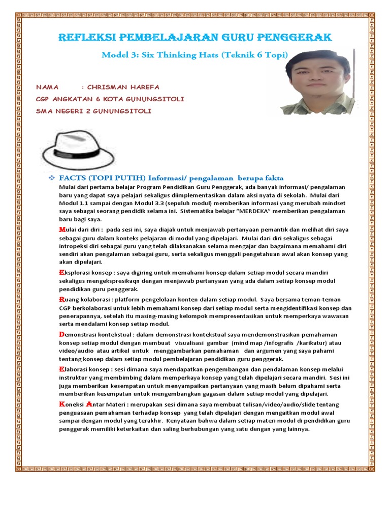 Refleksi Pembelajaran 6 Topi Berpikir | PDF | Karier & Perkembangan