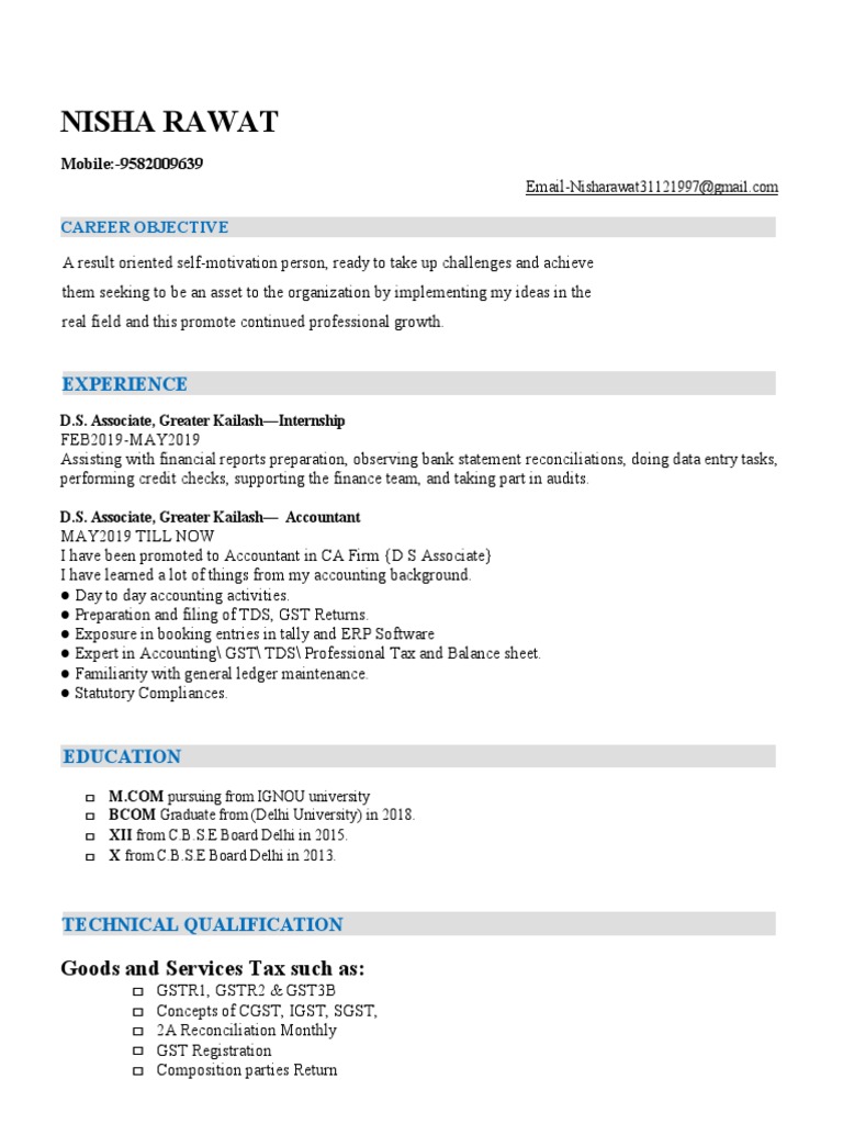 Nisha Resume | PDF | Bookkeeping | Business